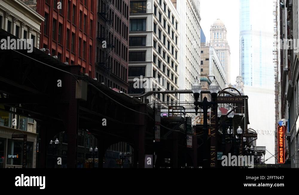 The El. Overhead commuter train in Chicago. Chicago's elevated commuter ...