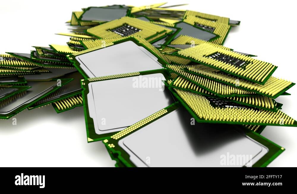 Animated falling and bouncing realistic CPUs against white background 2 ...