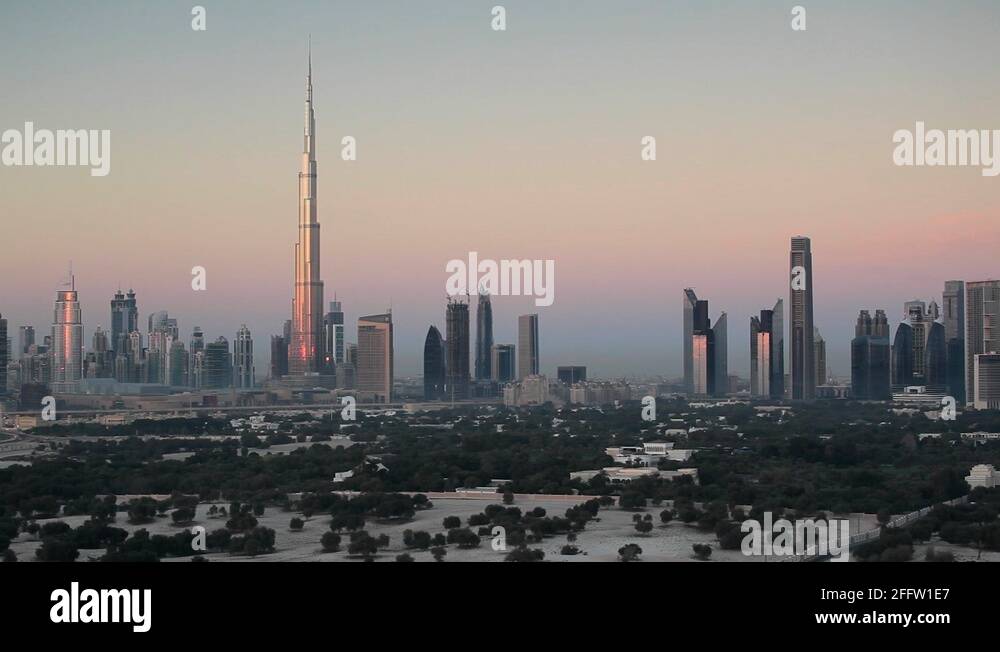 UAE, Dubai skyline, Burj Khalifa architecture & skyscrappers Stock ...