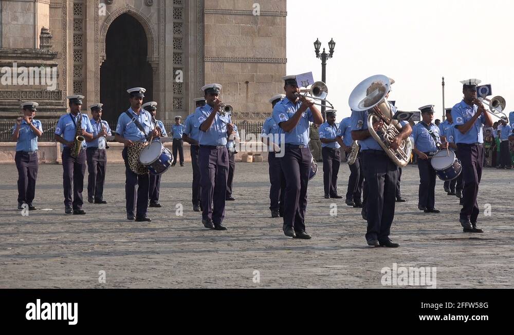 Indian Navy marching band, orchestra, ceremony at Gateway of India in ...