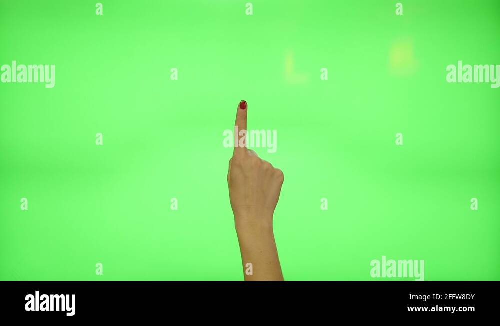 11 touchscreen gestures - female hand with red nails, on a green screen ...