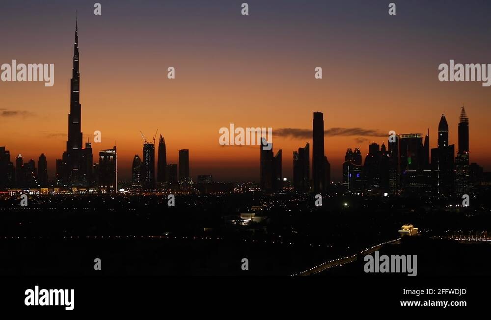 Dubai, elevated view of the new Dubai skyline & Burj Khalifa Stock ...