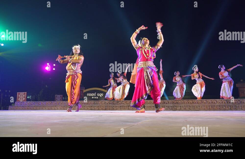 Traditional Indian dance performance on stage, romantic love story ...
