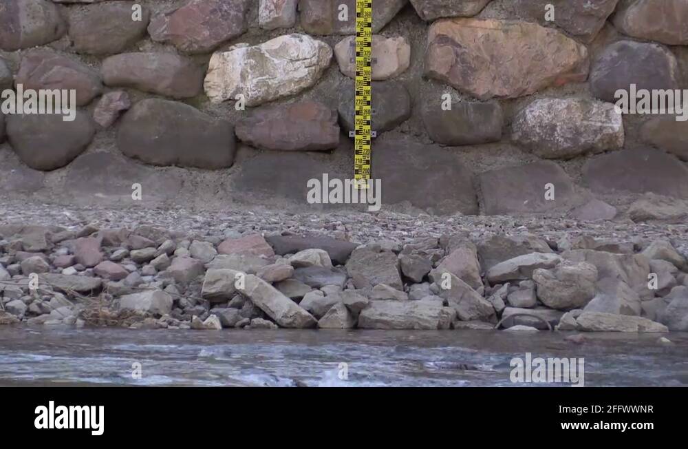 Measuring range for high water level of a river to prevent floods Stock ...