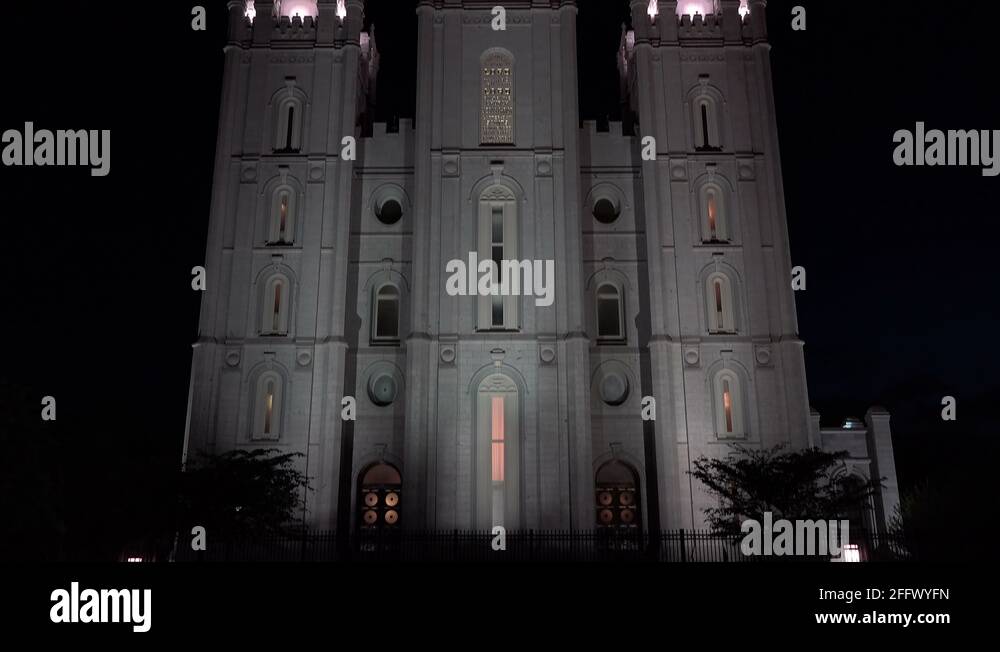 Night SLC Utah LDS Mormon Temple reflection pool tilt 4K Stock Video ...