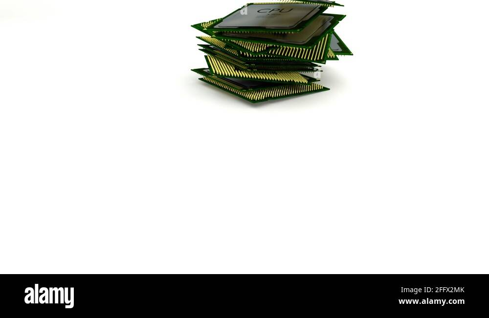 Animated falling and bouncing realistic CPUs against white background ...