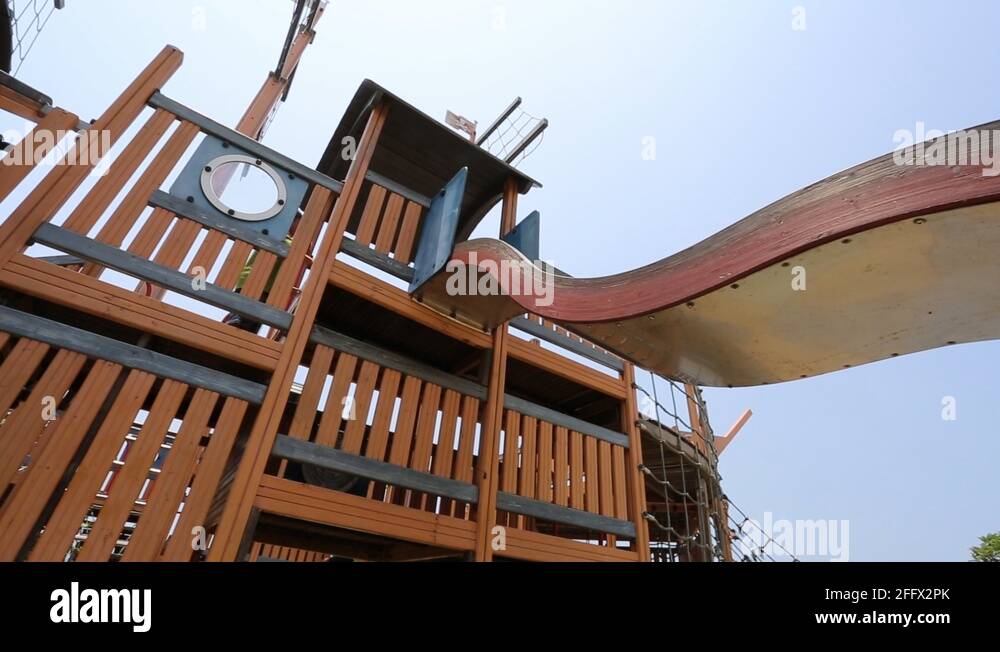 Pirate ship playground structure in the park Stock Video Footage - Alamy