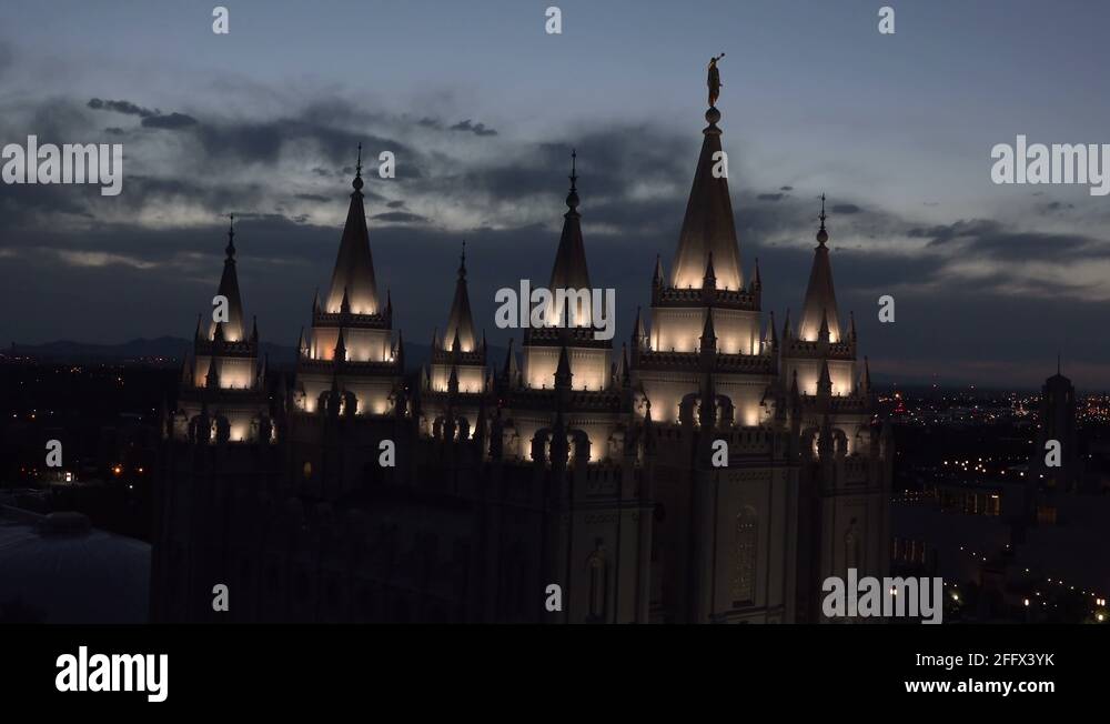 Salt Lake City Mormon LDS Temple night spires 4K Stock Video Footage ...