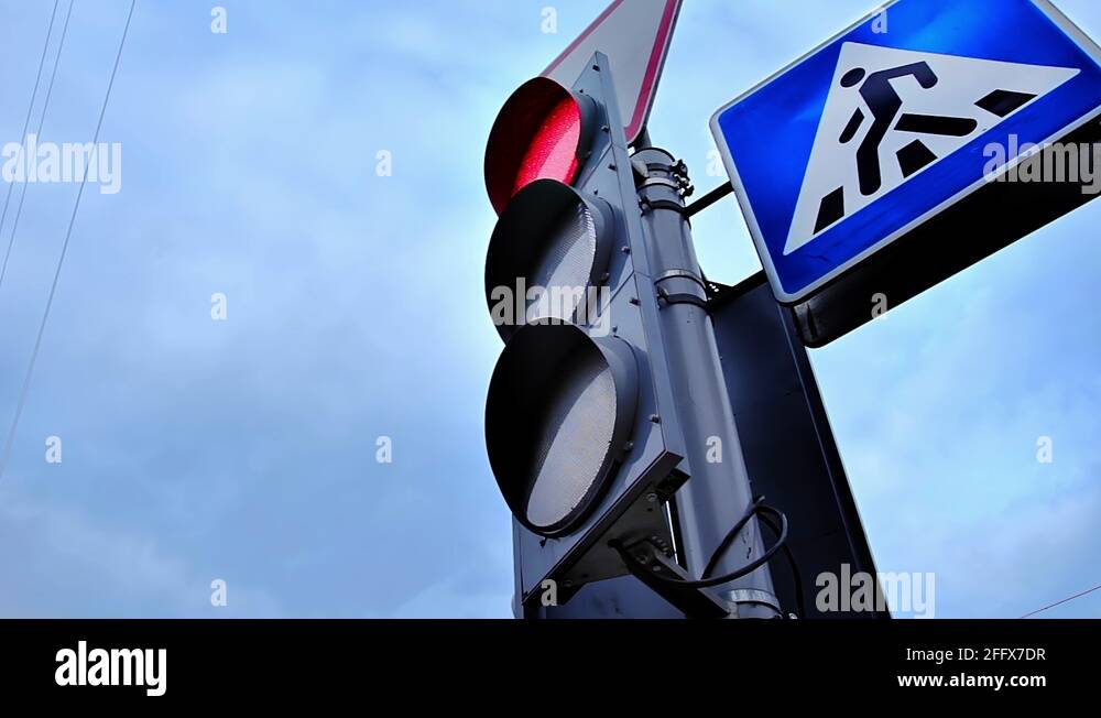 Traffic Light With Pedestrian Crossing Sign Changing Colors Stock Video ...