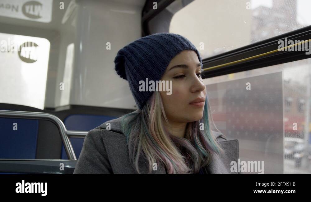 sad girl alone on city bus in 4k, New York City Manhattan NYC bumpy ...