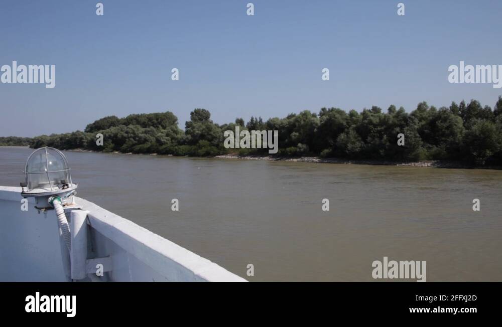Boat running downstream, Danube river, cruise, river banks, POV Stock ...