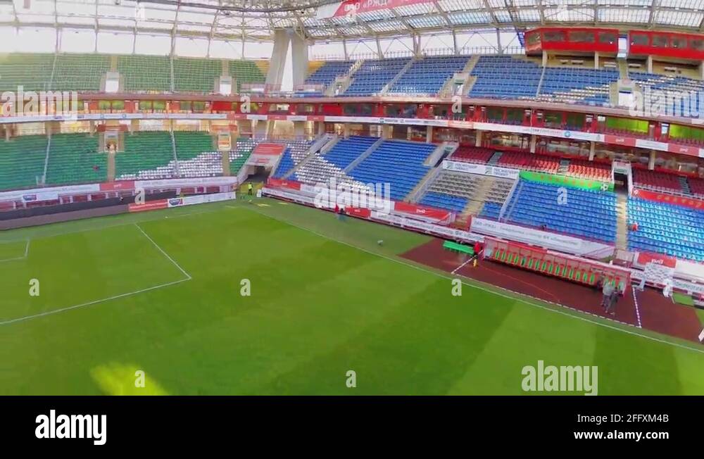 Panorama of Locomotive football stadium with grass field Stock Video ...