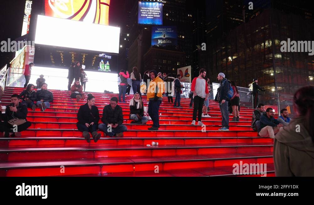 The red stairs of Father Duffy Square at Times Square Manhattan Stock ...