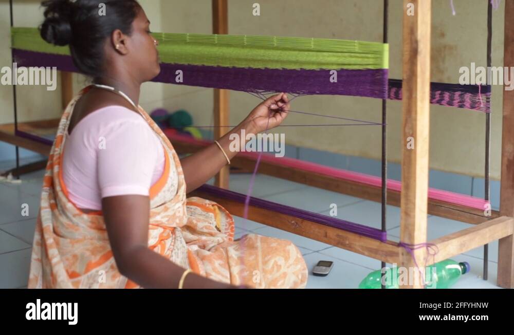 Indian woman weaving traditional weaving Stock Videos & Footage - HD ...