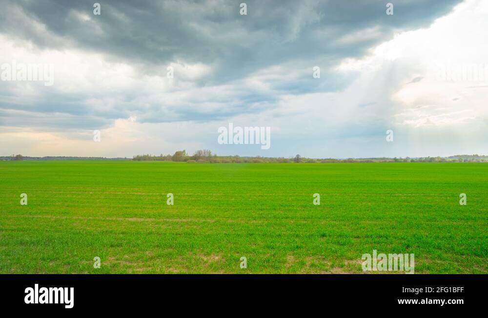 green field and storm clouds, panoramic time-lapse Stock Video Footage ...