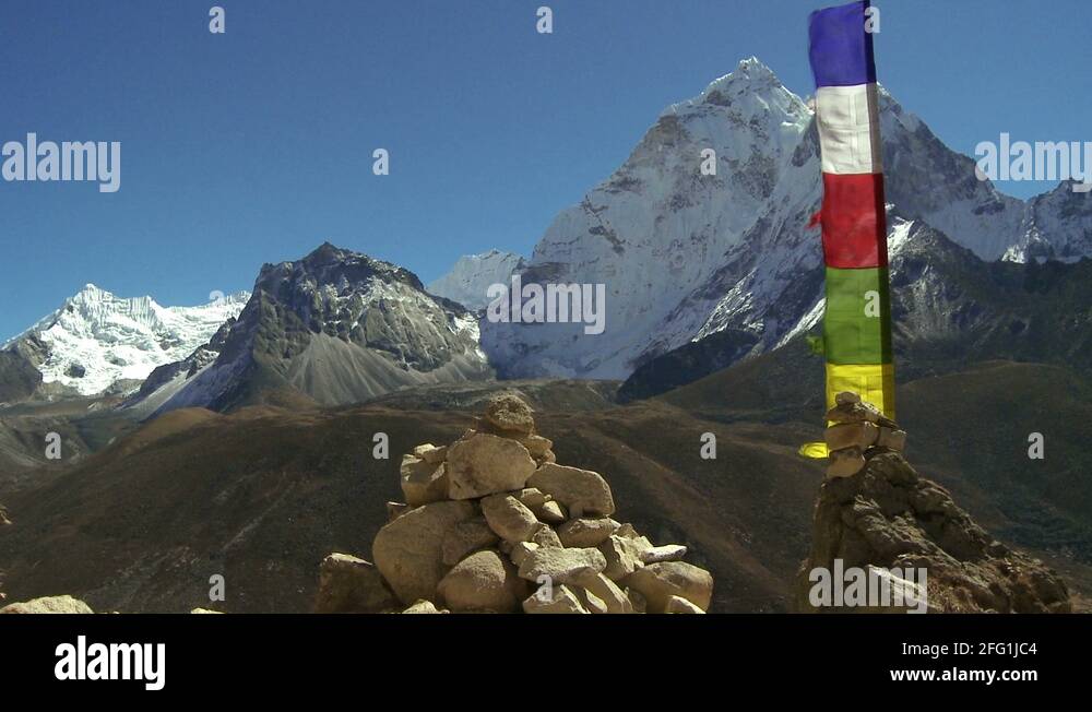 Colorful buddhist prayer flags on a pole in the Himalayas Stock Video ...