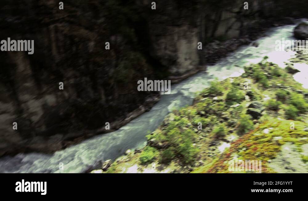 River gorge in Nepal with a bridge spanning the gorge Stock Video ...