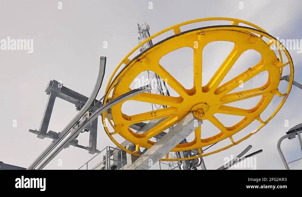 Rotation mechanism ski lifts. Circular rotation of yellow mechanism ...