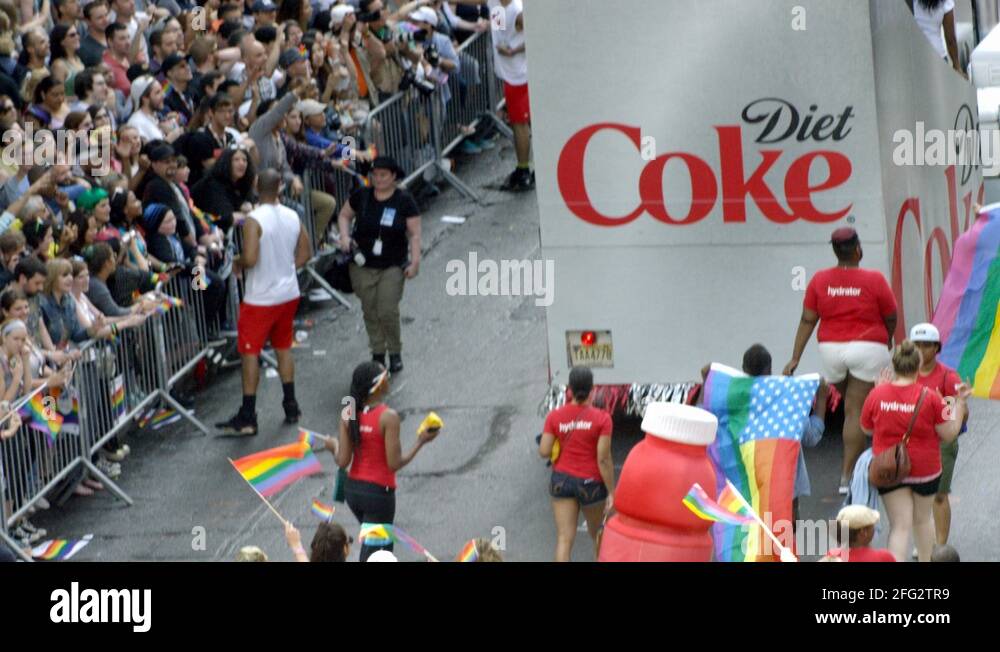 gay pride march with rainbow flags and LBGT celebration in 4K, NYC ...