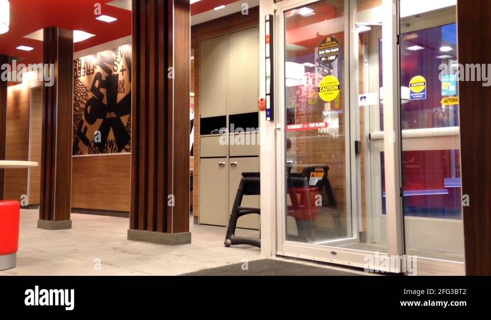 The door entrance of mcdonalds fast food restaurant Stock Video Footage ...