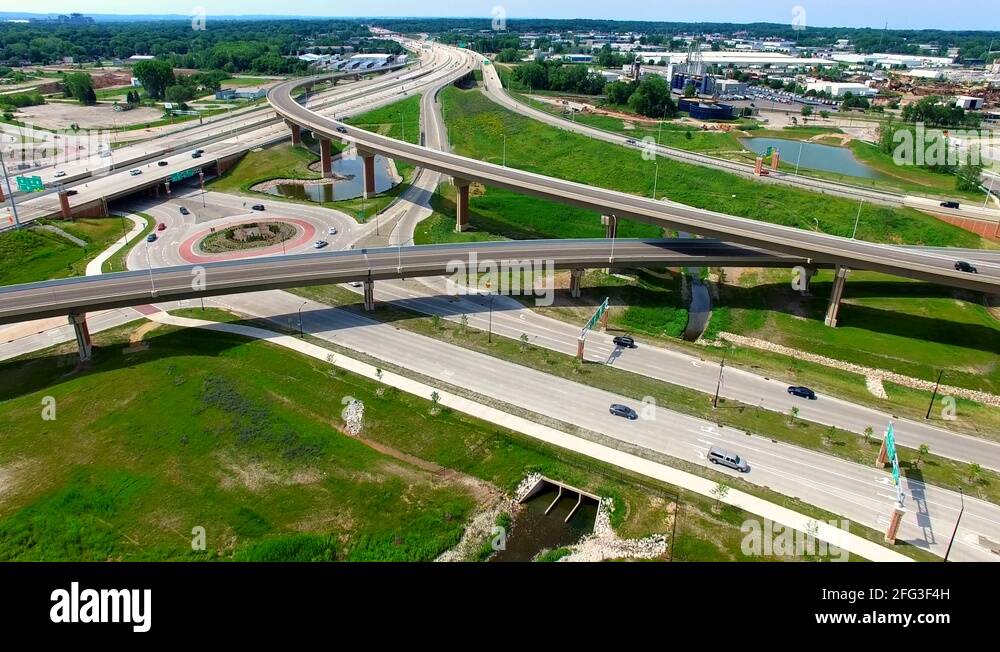 Scenic Aerial of Brand New Highway Interchange With Overpasses ...