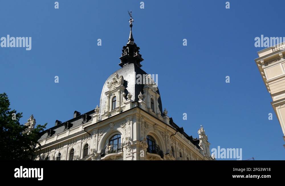 Pan from Art Nouveau apartment buildings in Albert Street in Riga Stock ...