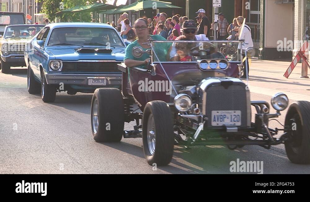 Vintage classic and performance cars on display at car show Stock Video ...