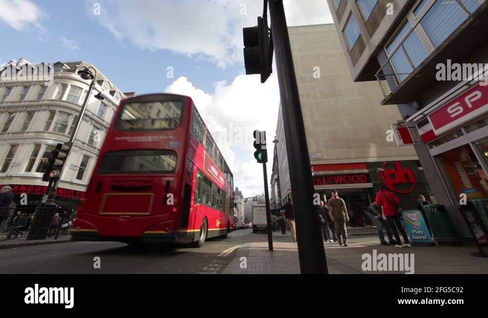 London buses on oxford street london bus at a bus Stock Videos ...