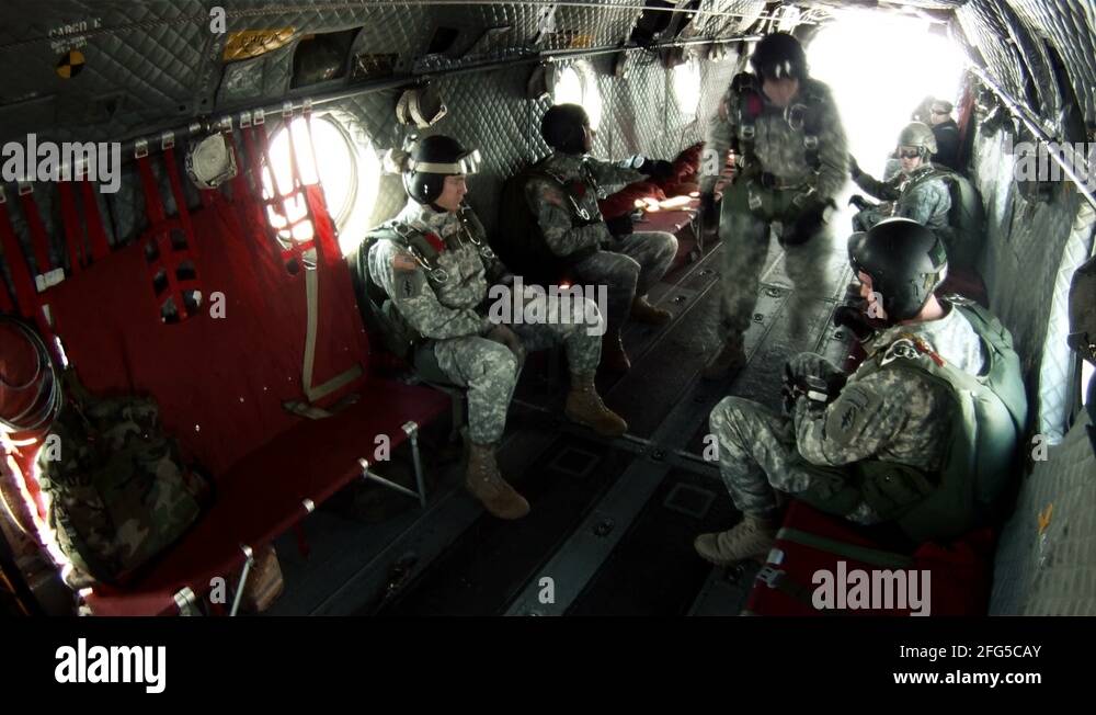 Footage from inside a CH-47 Chinook helicopter transporting ...