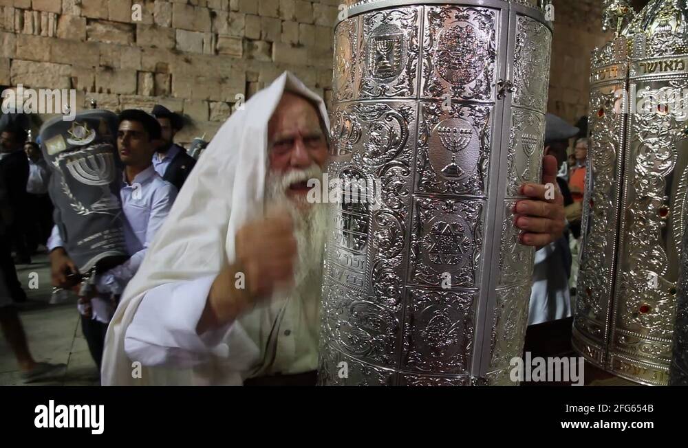 A very old rabbi dances with Bible Torah scroll inaugurated in Western ...