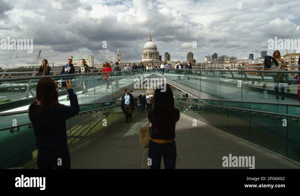 Millennium bridge london walking tourist architecture Stock Videos ...