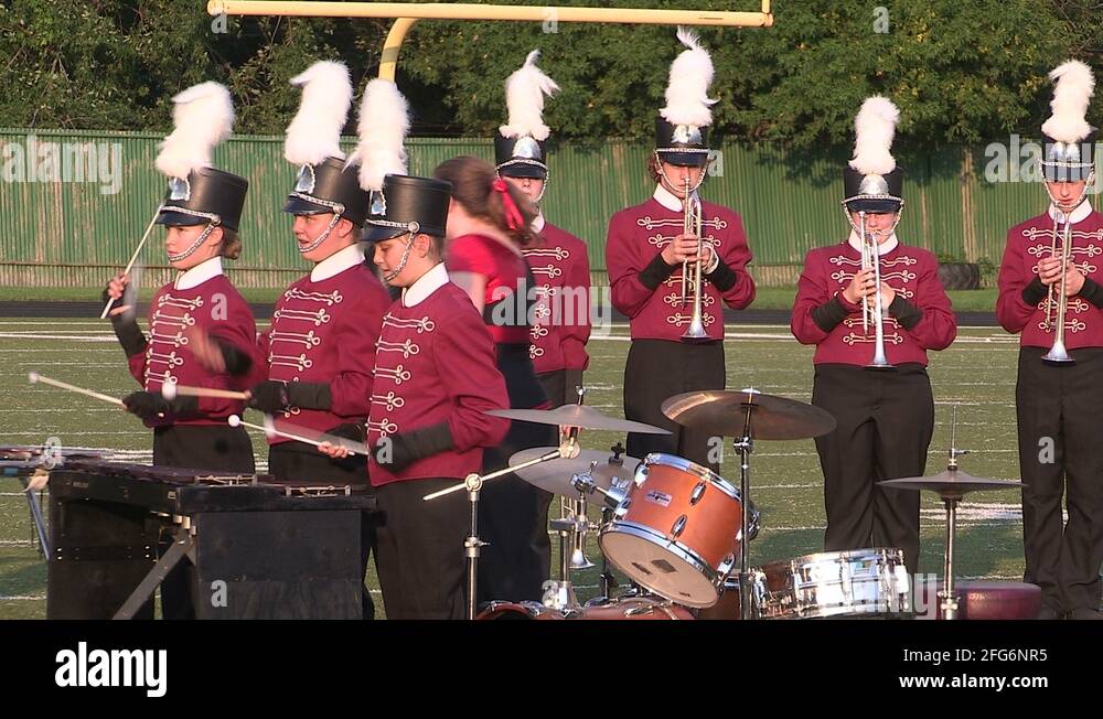 Marching bands drums corps and crowds on university college football ...