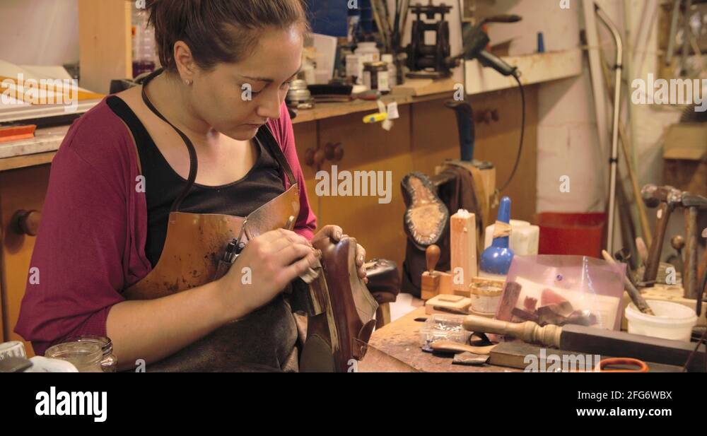 Bespoke Shoemaker Staining And Polishing Leather Of Shoe Stock Video ...