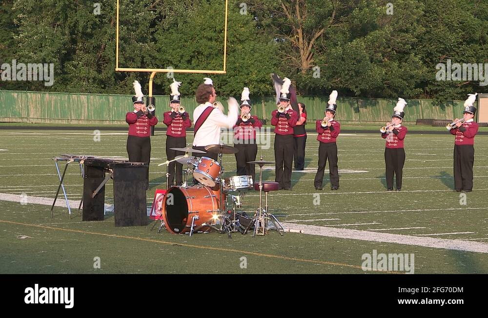 Marching bands drums corps and crowds on university college football ...