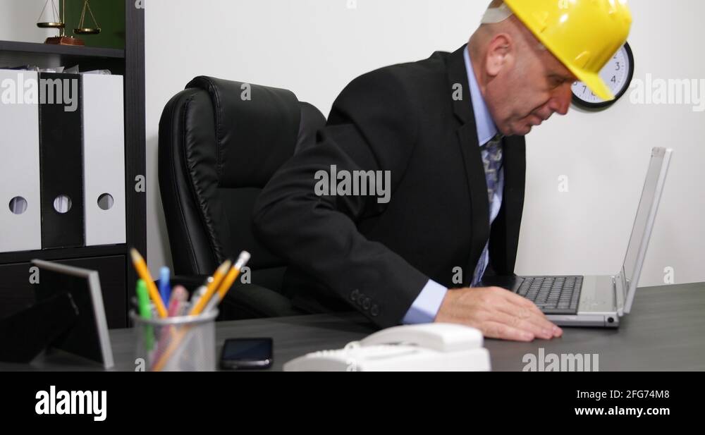 Tired Architect Man Sit Office Interior Computer Work Construction ...