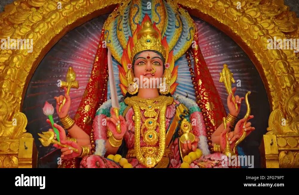 Beautifully Painted Statue of a Hindu Goddess in a Temple Stock Video ...