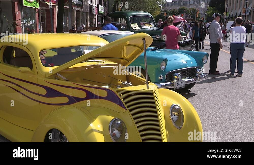 Vintage classic and performance cars on display at car show Stock Video ...