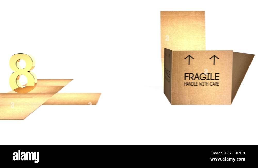 Boxes with Fragile handle with care open to revel a 10 second countdown ...
