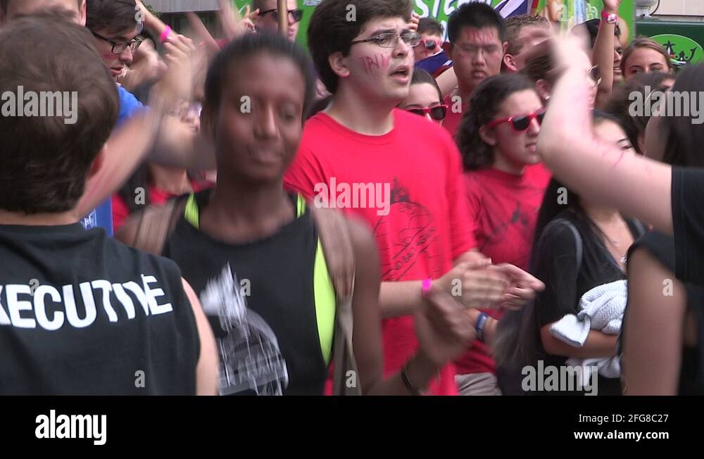 Crowds of diverse college and university students on campus in Toronto ...