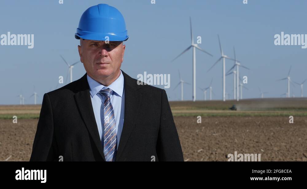 Engineer Hand Salute Gesture Welcome Greetings Wind Turbine Power Plant ...