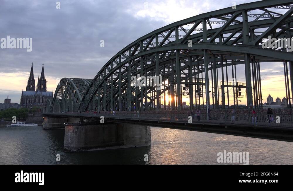 4K Sun silhouette famous Hohenzollern bridge Koln popular sightseeing ...