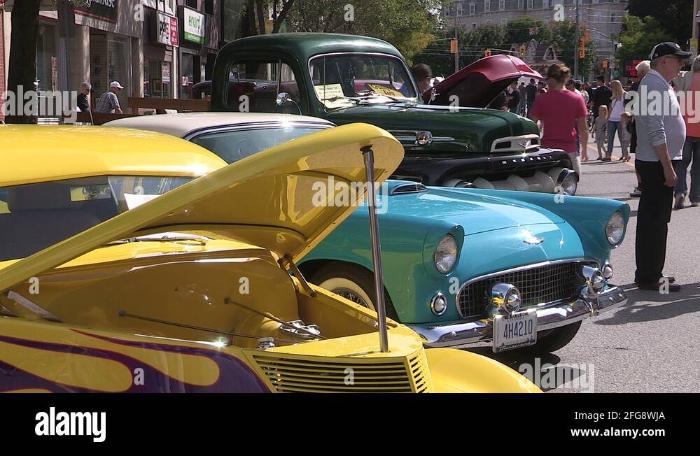 Vintage classic and performance cars on display at car show Stock Video ...