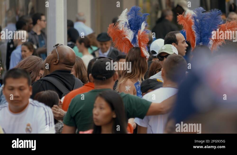 Busy chaotic crowd people tourists Times Square NYC New York City day ...