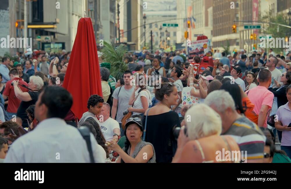 Chaotic crowd people tourists busy Times Square NYC New York City day ...
