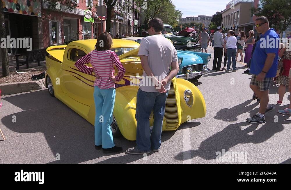 Vintage classic and performance cars on display at car show Stock Video ...