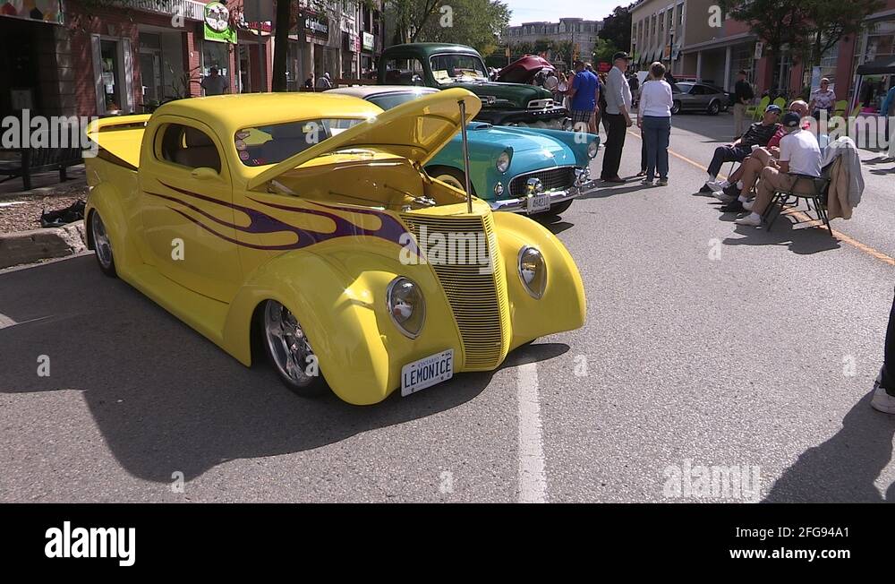 Vintage classic and performance cars on display at car show Stock Video ...