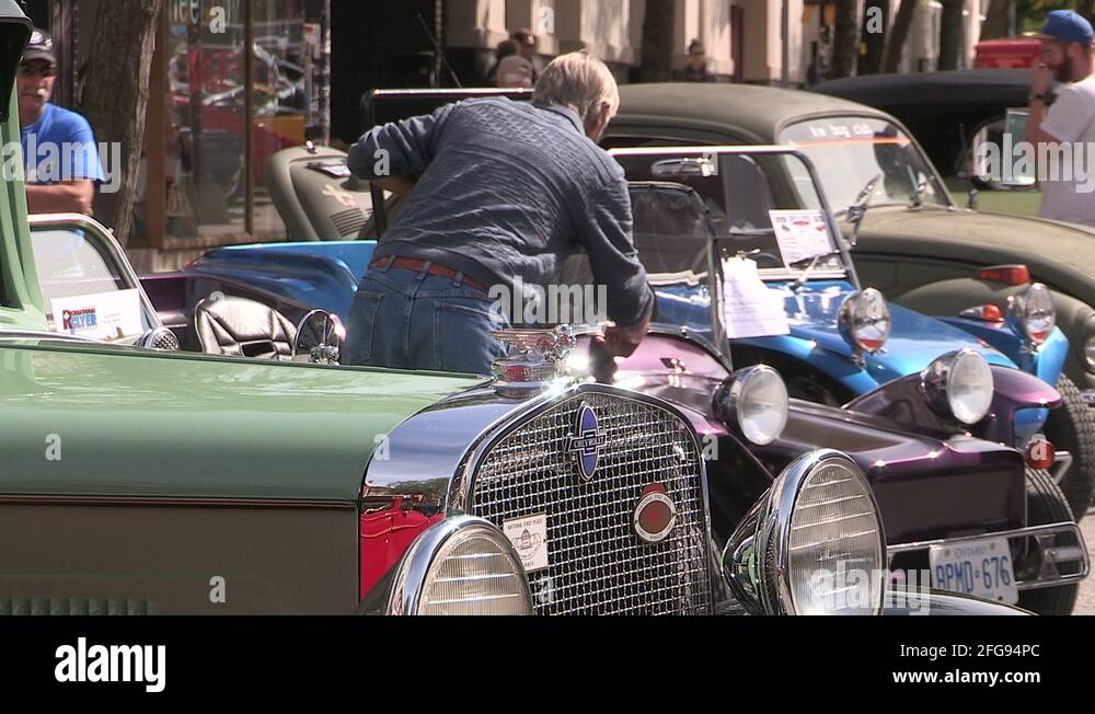 Vintage classic and performance cars on display at car show Stock Video ...