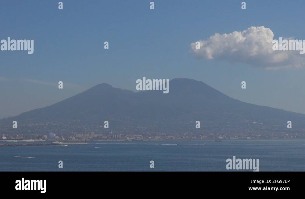 Aerial view Naples landmark Mount Vesuvio Mountain Vesuvius bay boat ...