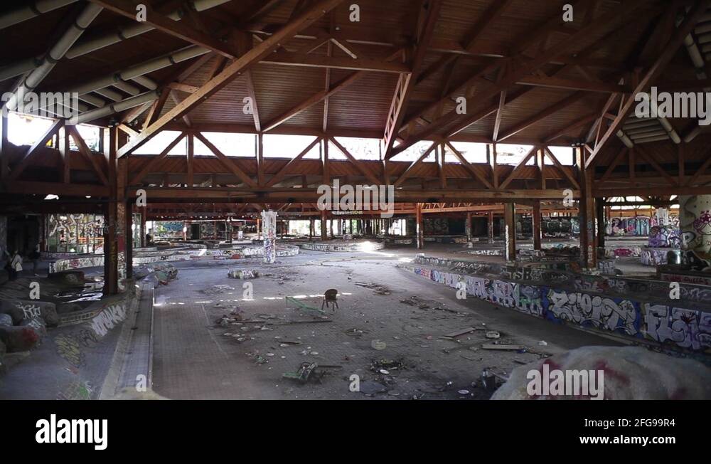 Pool complex full of graffiti in an abandoned water park, Berlin ...