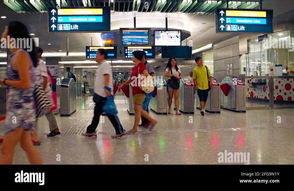MRT commuter train station at Marina Bay in Singapore Stock Video ...